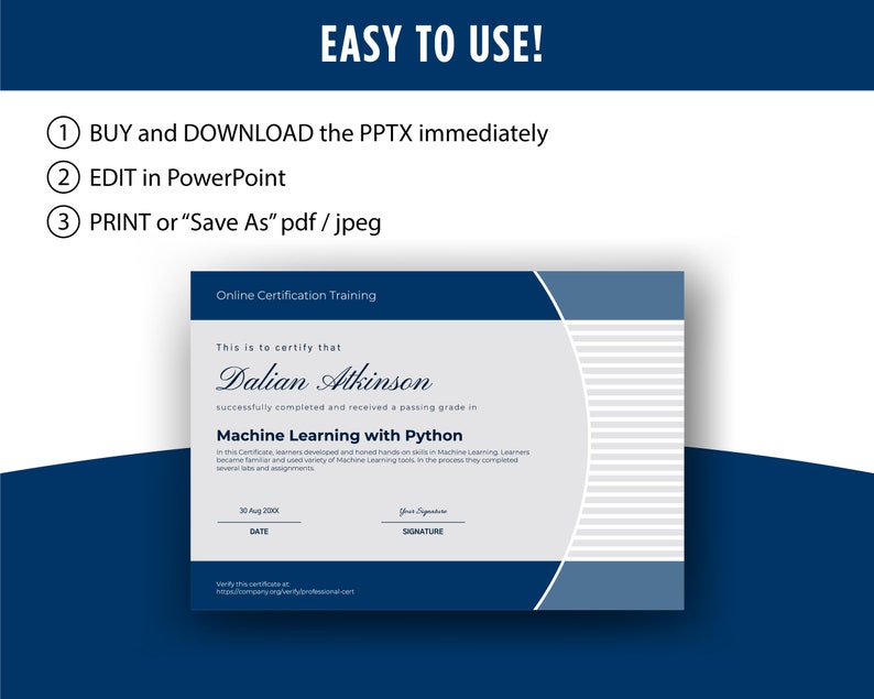 Editable Certificate Template Powerpoint-027, Certificate of ...