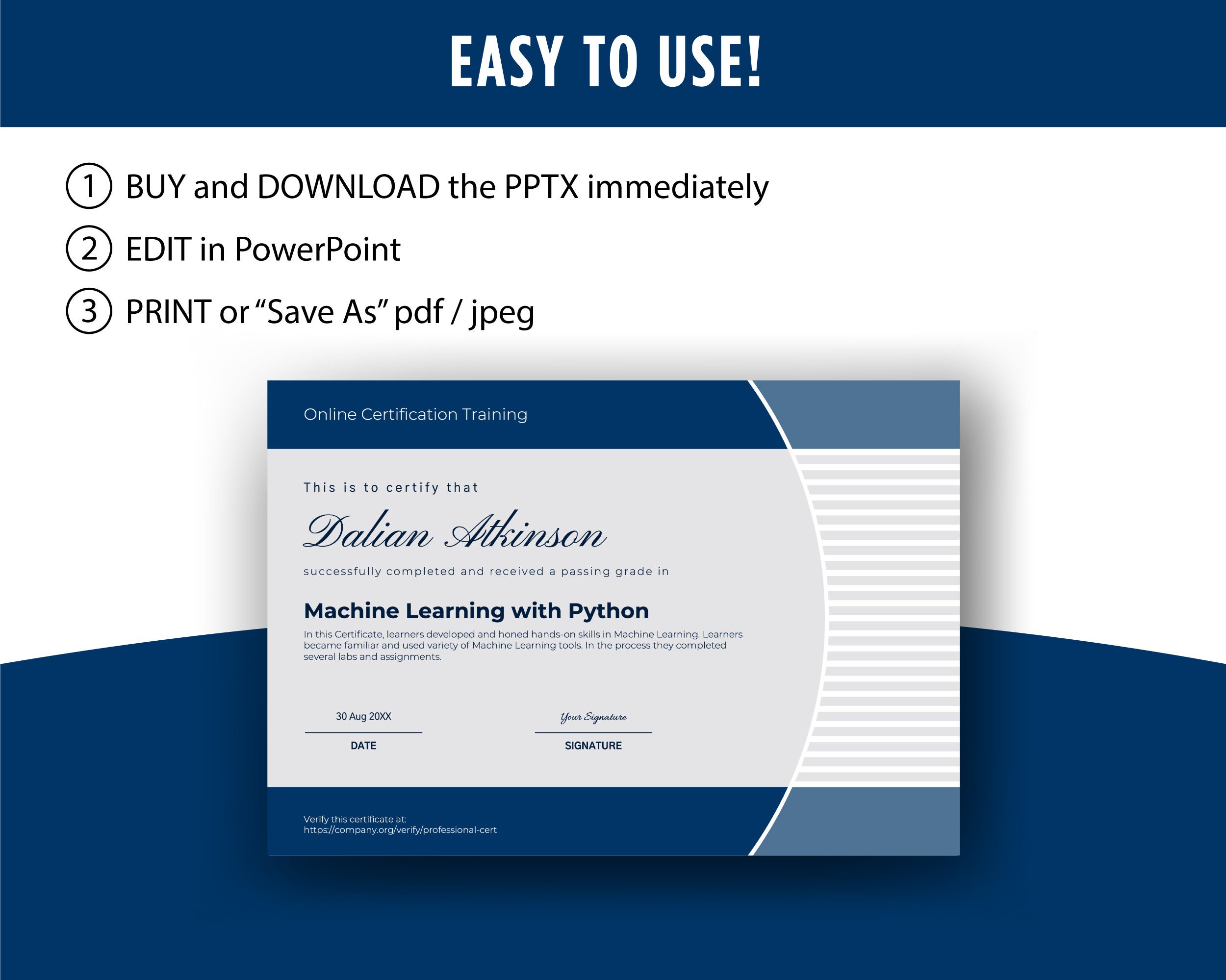 Editable Certificate Template Powerpoint-027, Certificate of ...