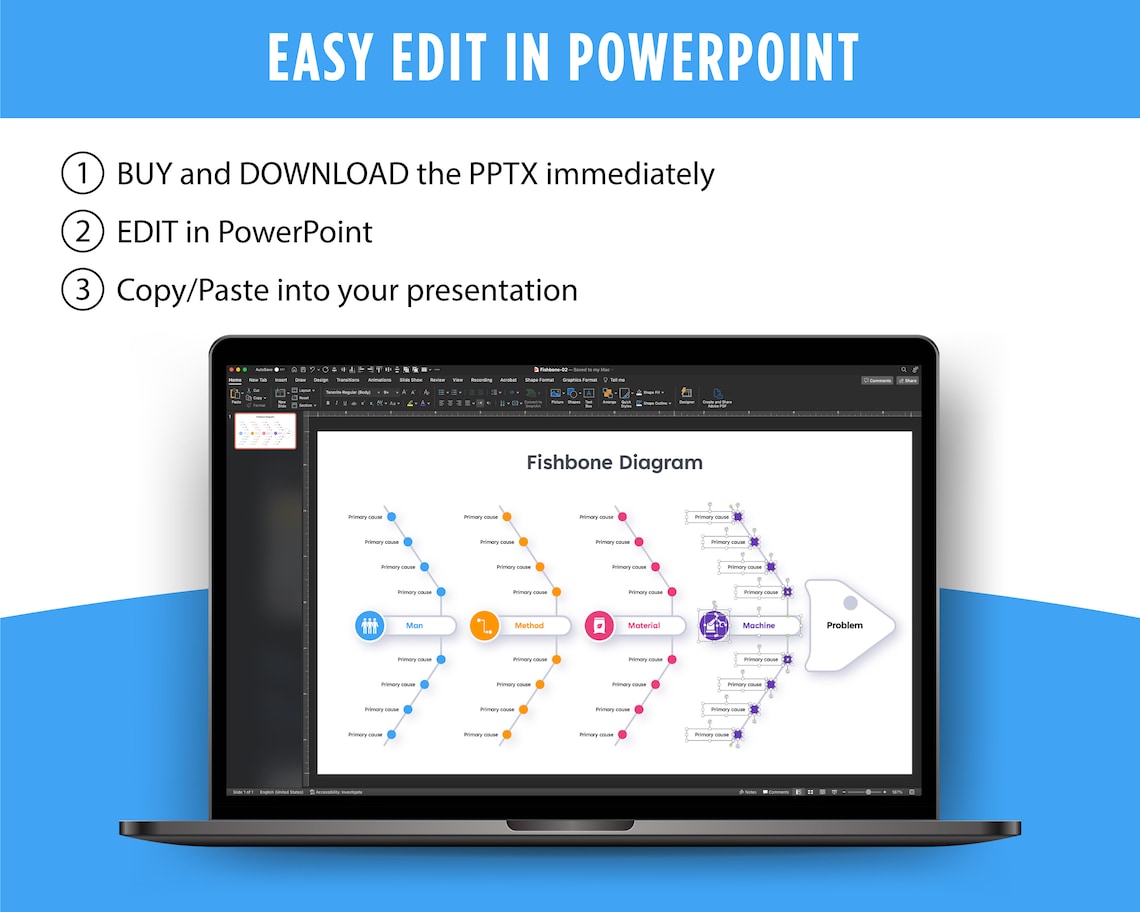 Powerpoint Fishbone Diagram Template-02, Editable in Powerpoint - Etsy