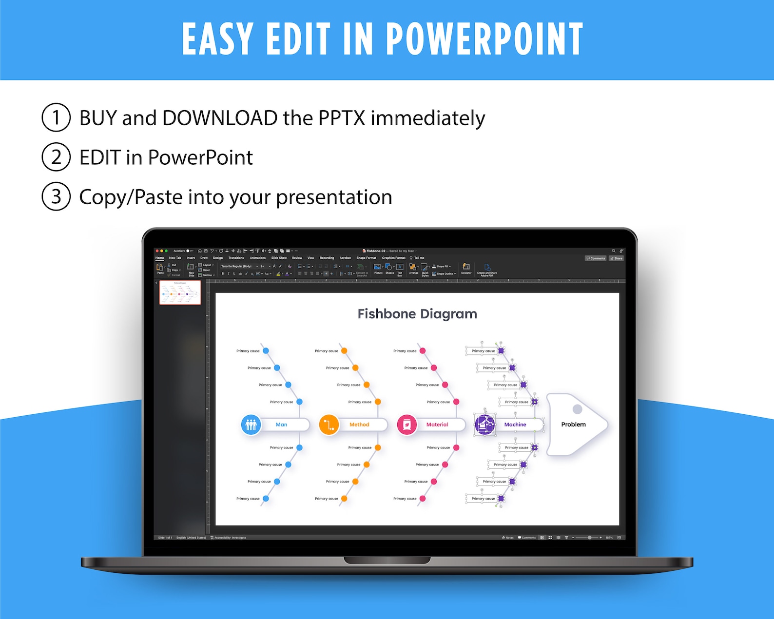 Powerpoint Fishbone Diagram Template-02, Editable in Powerpoint - Etsy