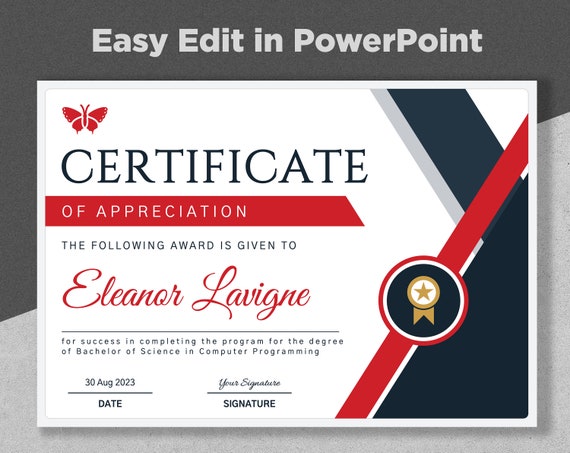 Editable Certificate Template Powerpoint Certificate of - Etsy UK