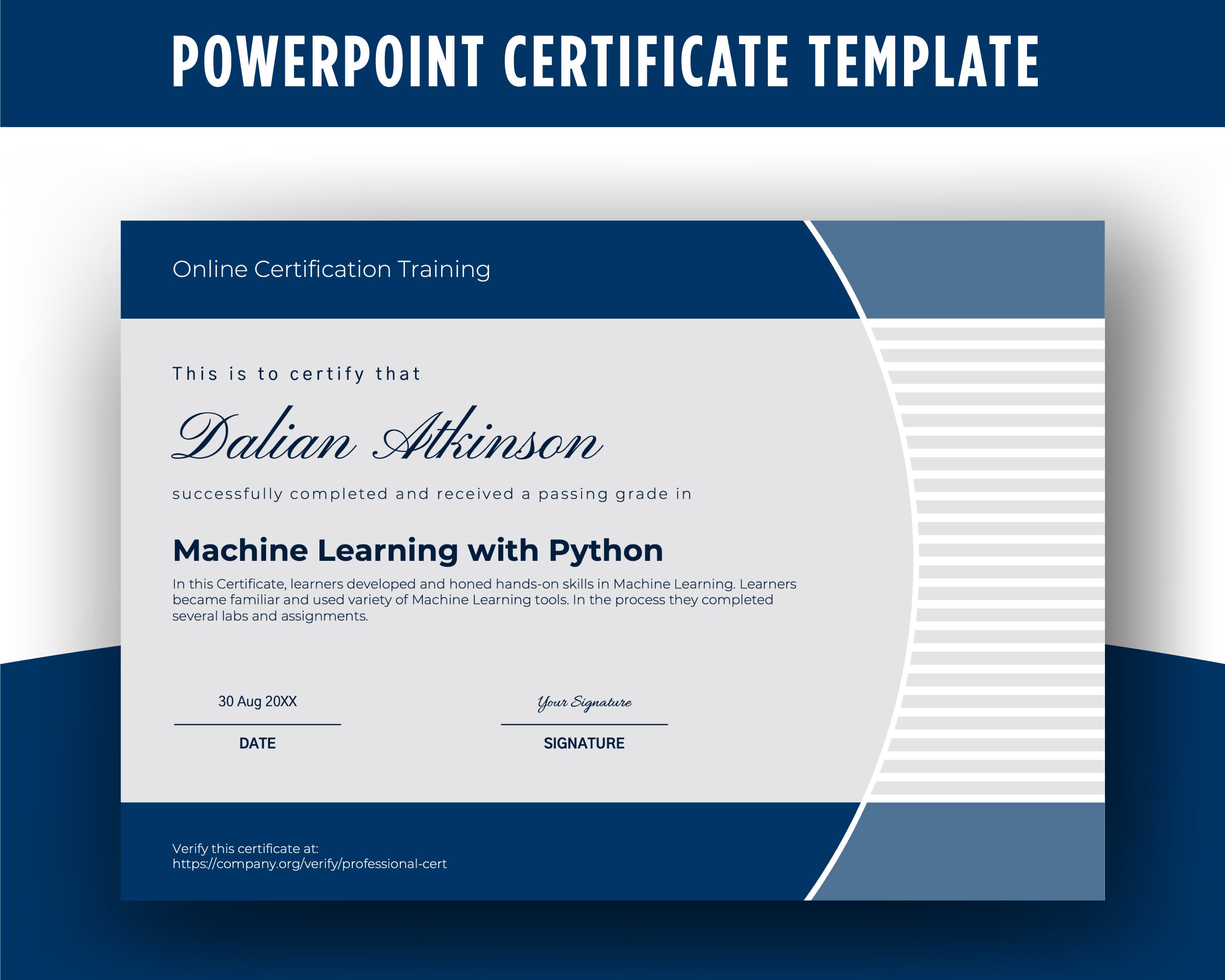 Editable Certificate Template Powerpoint-027, Certificate of ...