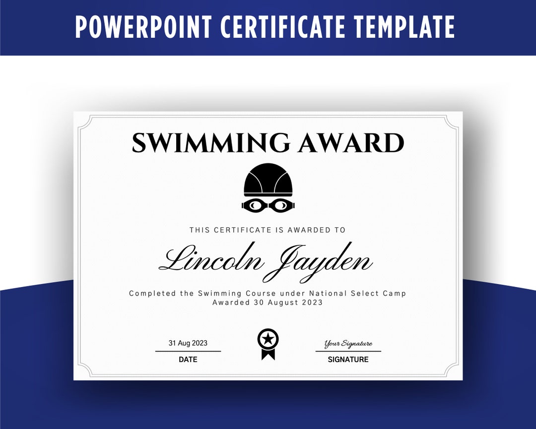 Swimming Certificate, Swimming Award, Swimming Achievement, Minimalist ...
