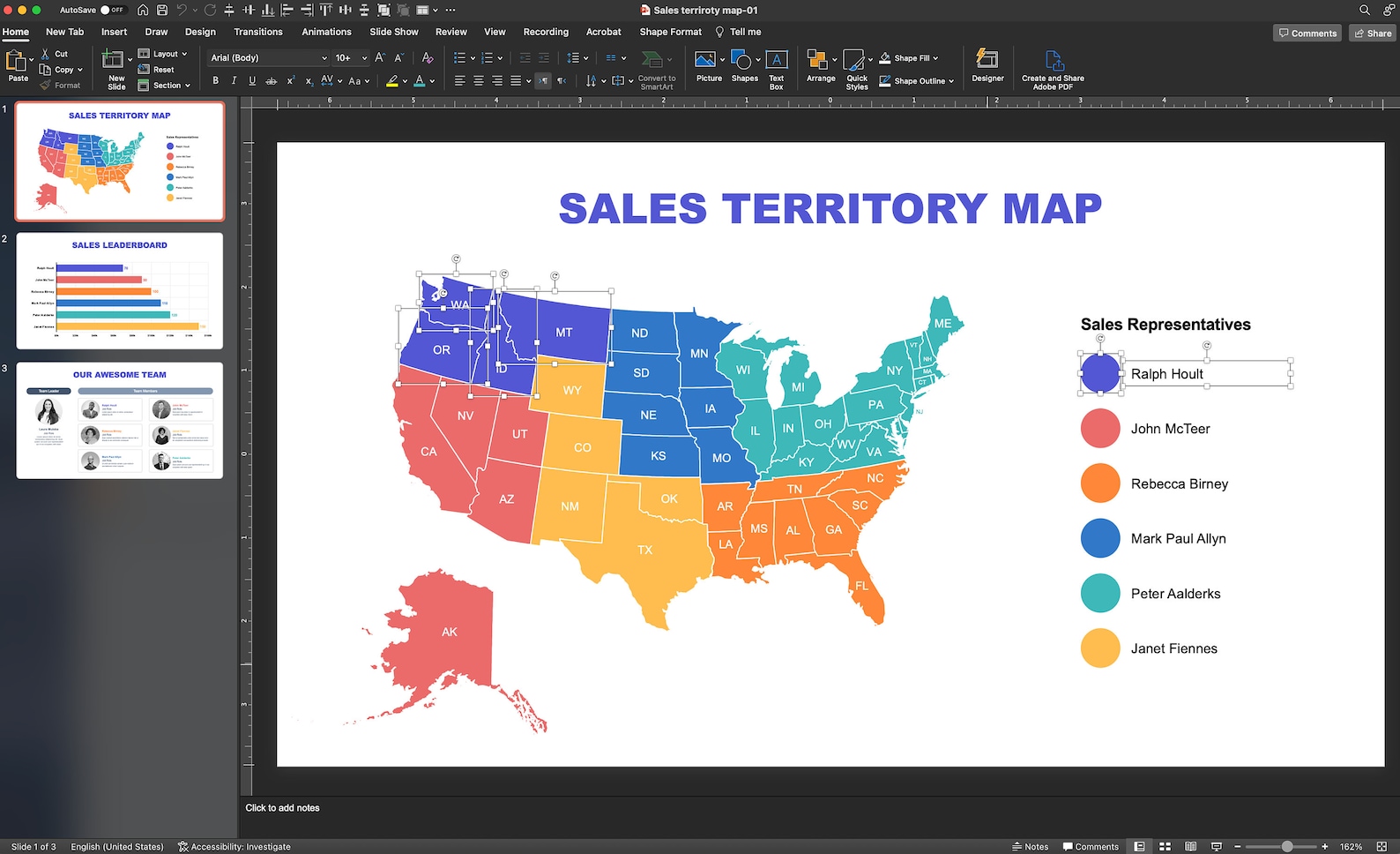 Sales Territory Map of US, Team Slide, Sales Leadership Chart - Etsy