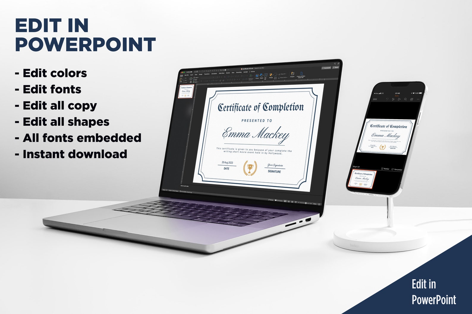 Editable Certificate Template-13, Powerpoint, Certificate of ...