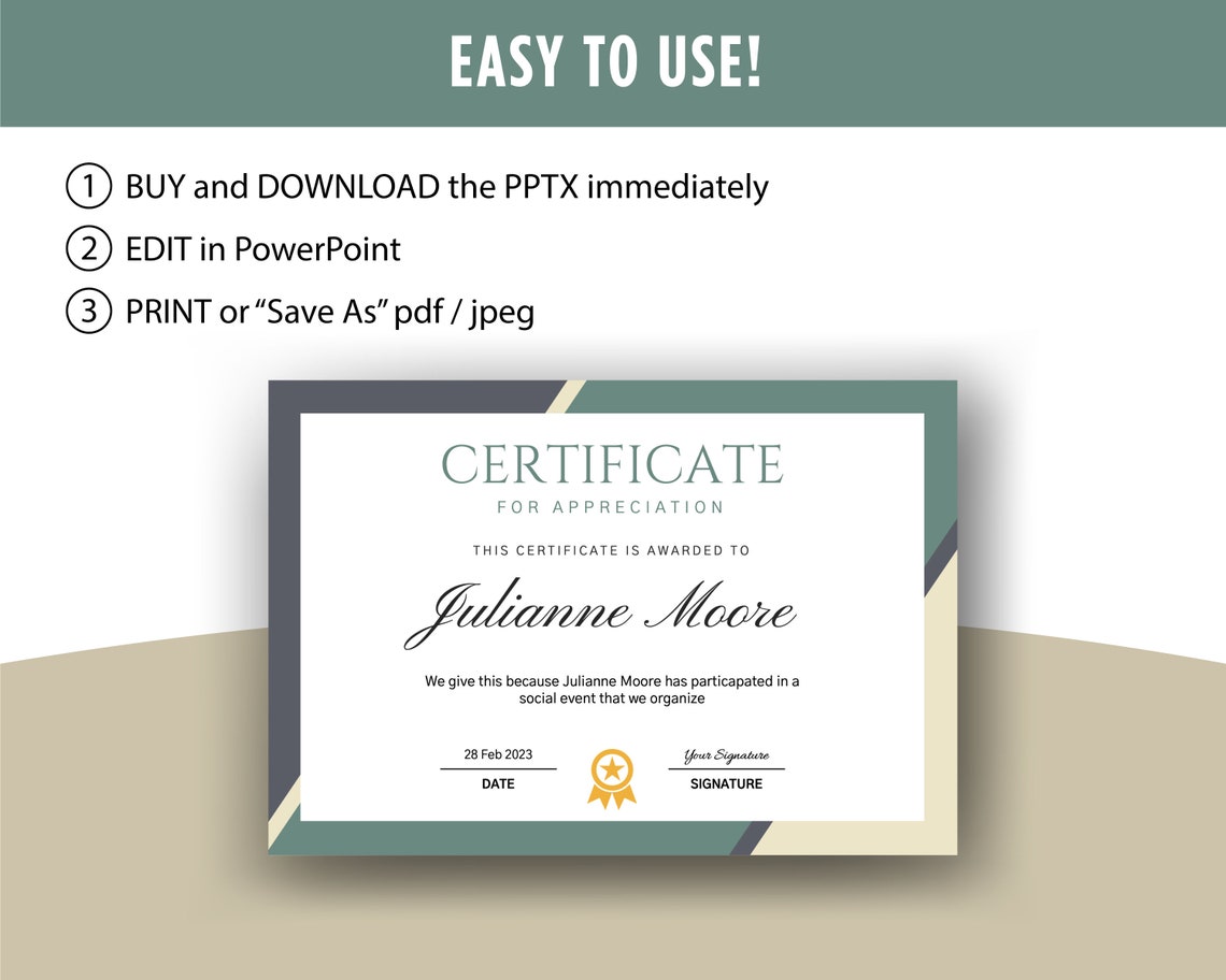 Editable Certificate Template Powerpoint, Certificate of Achievement ...