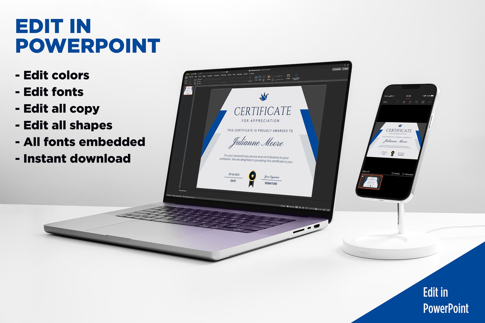 Editable Certificate Template Powerpoint-16, Certificate of Achievement ...