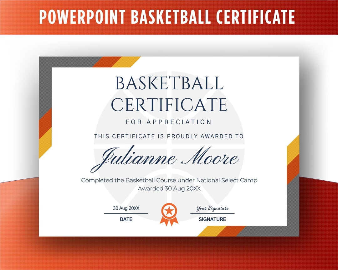 Basketball Award Certificate: Editable Powerpoint Template (instant ...