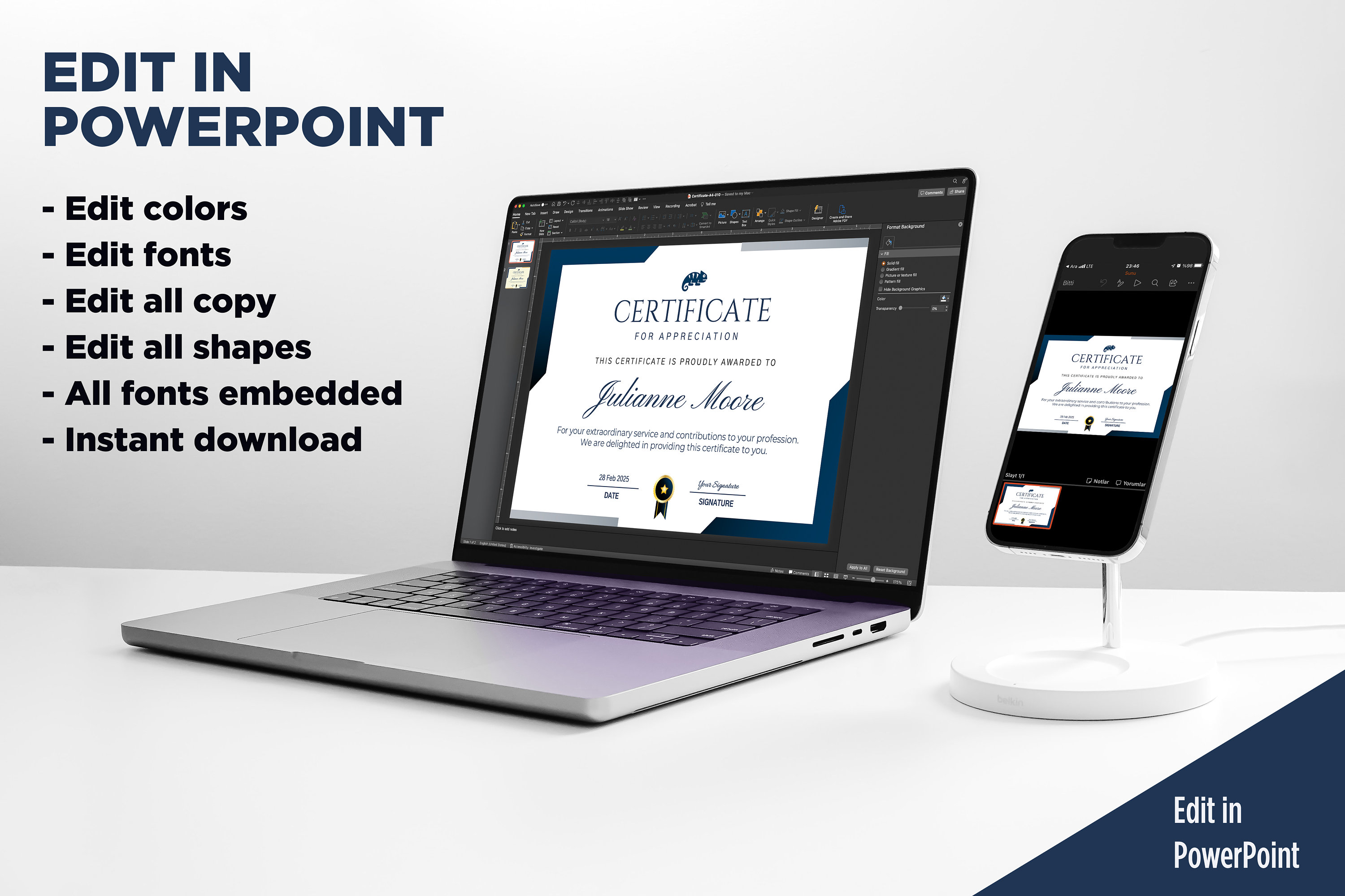 Editable Certificate Template-10, Powerpoint, Certificate of ...