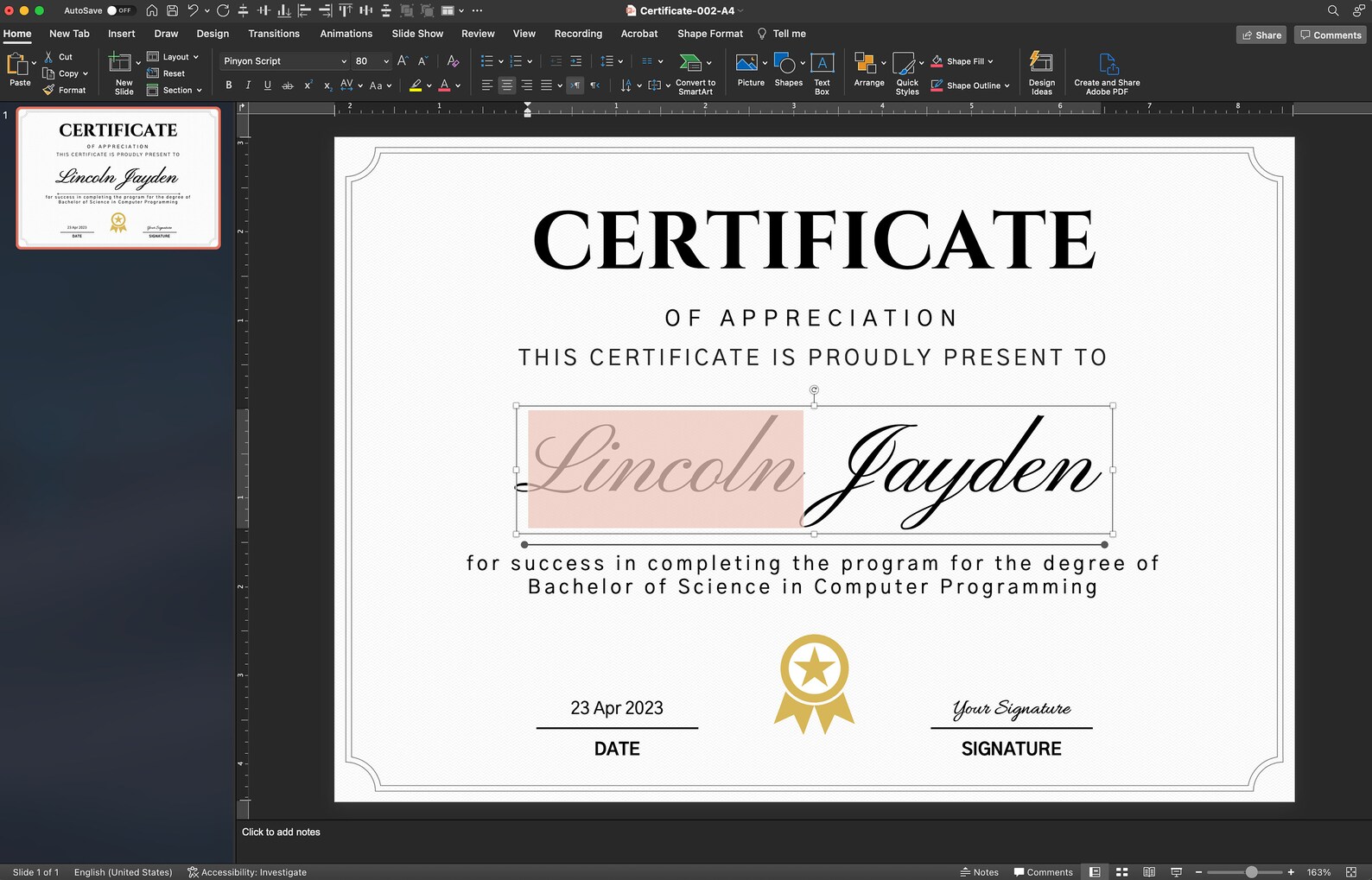 Editable Certificate Template Powerpoint Certificate of - Etsy Canada