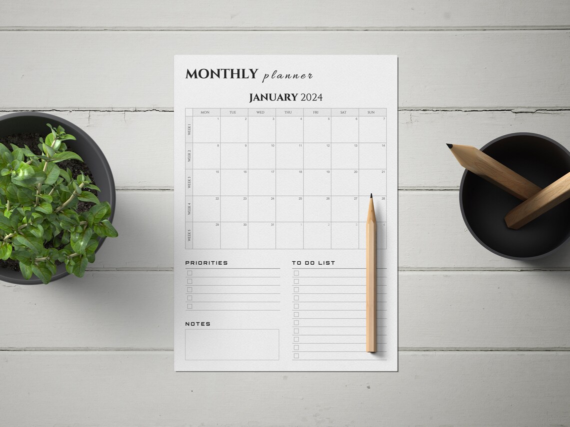 Printable Calendar 2024 Monthly Planner 2024 A4, Letter, A3 Portrait ...