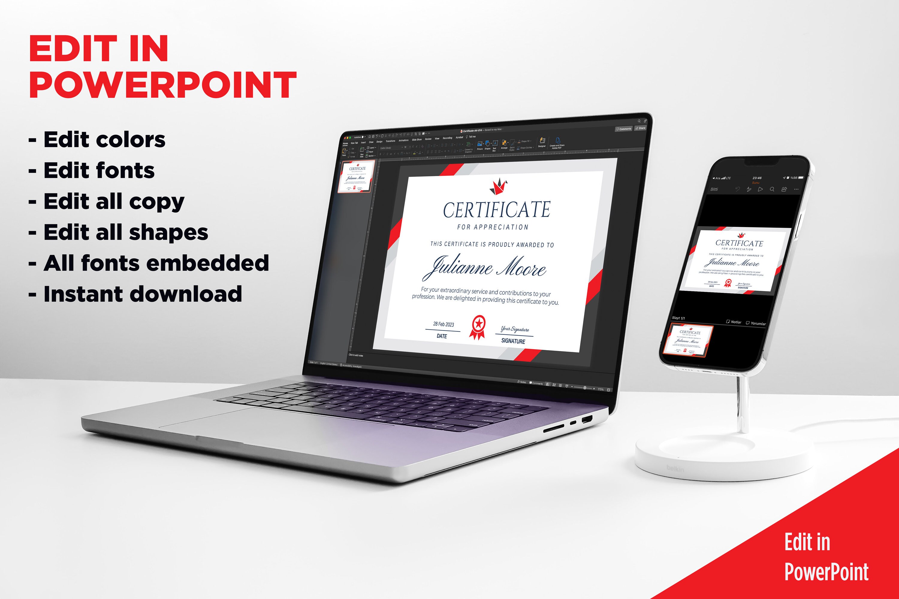 Editable Certificate Template Powerpoint-14, Certificate of Achievement ...