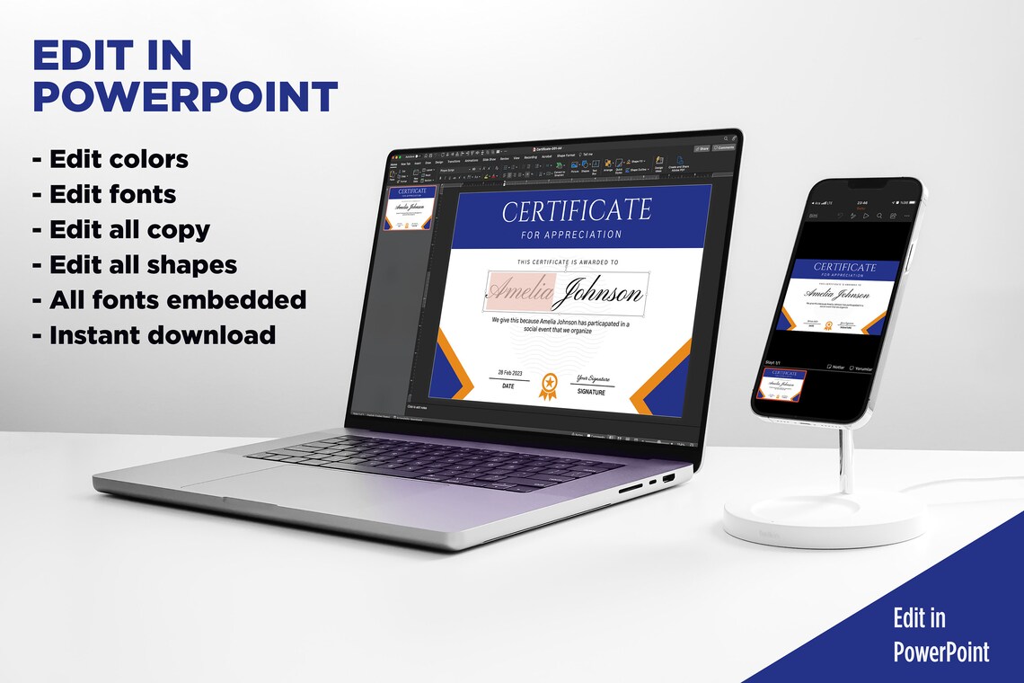 Editable Certificate Template Powerpoint, Certificate of Achievement ...