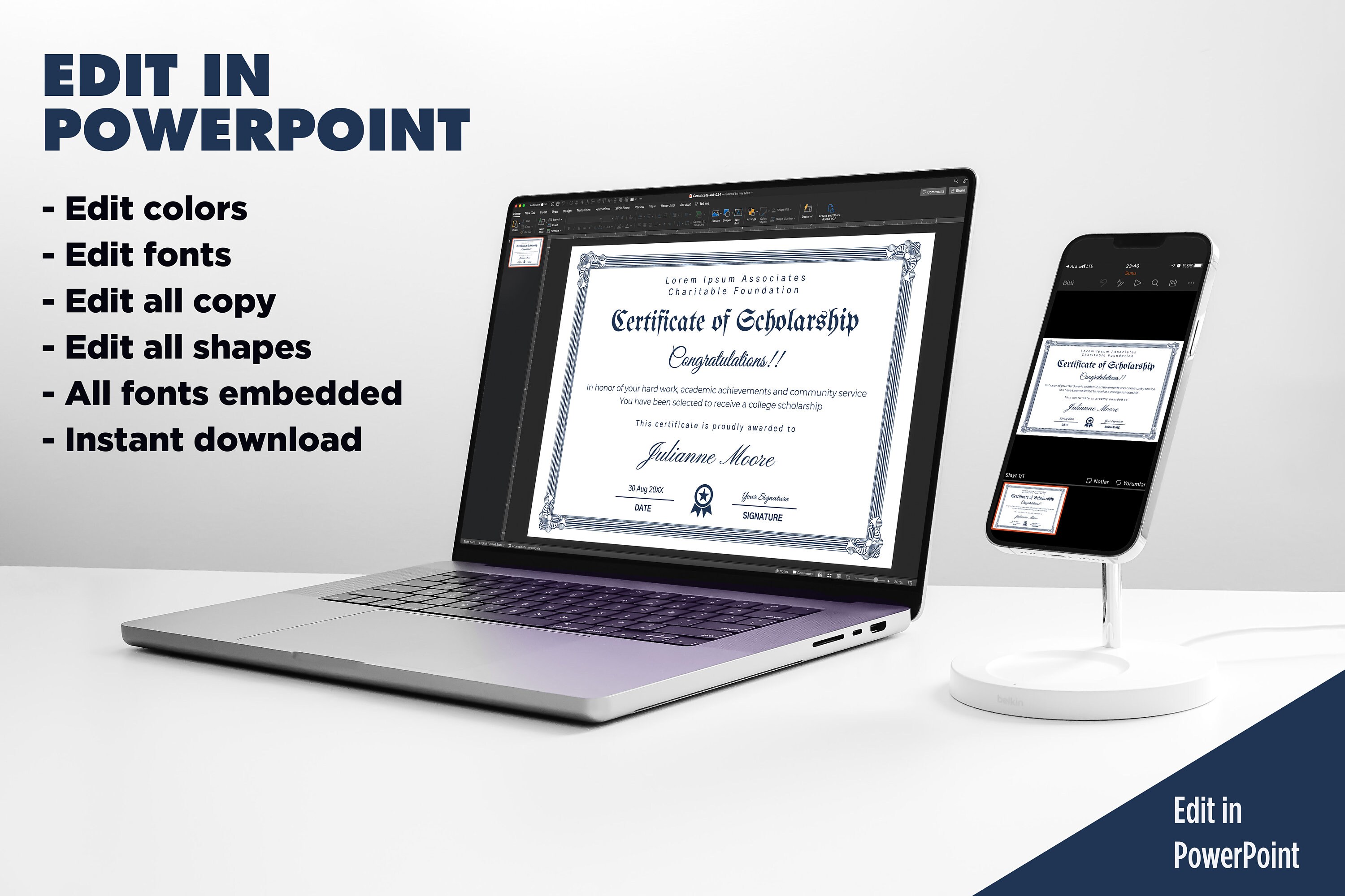 Scholarship Certificate Template-24, Powerpoint, Certificate of ...