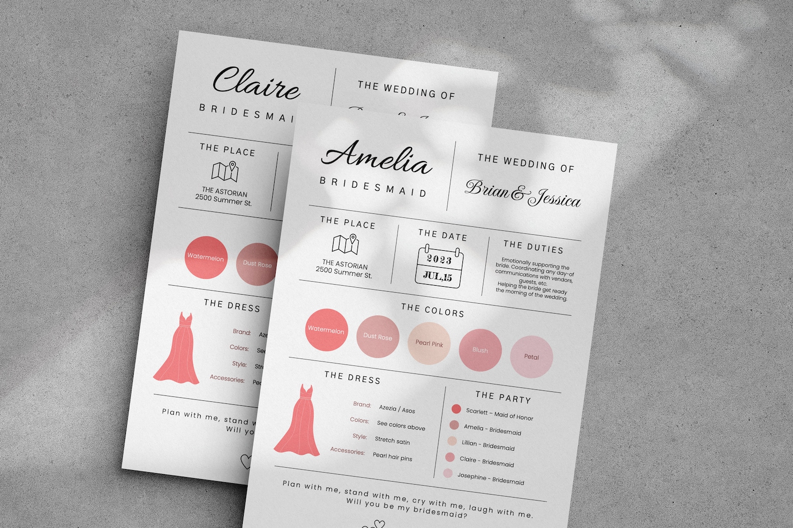 Bridesmaid Info Card Template Bridal Party Info Card - Etsy