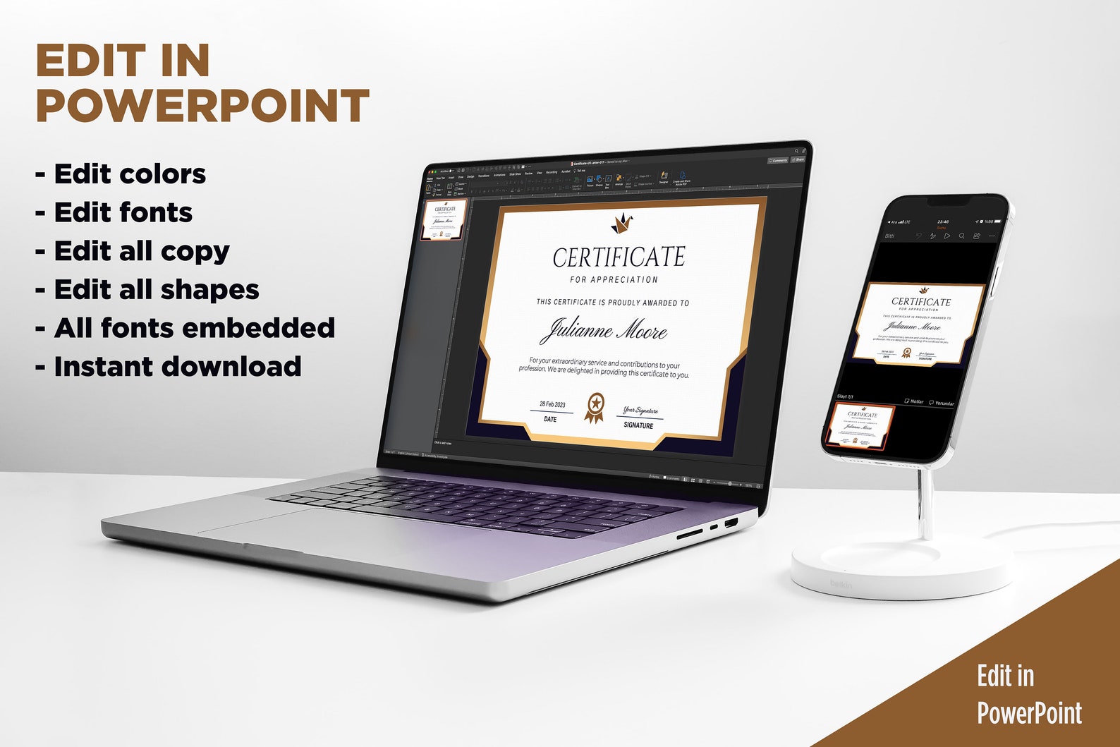 Editable Certificate Template Powerpoint-17, Certificate of Achievement ...