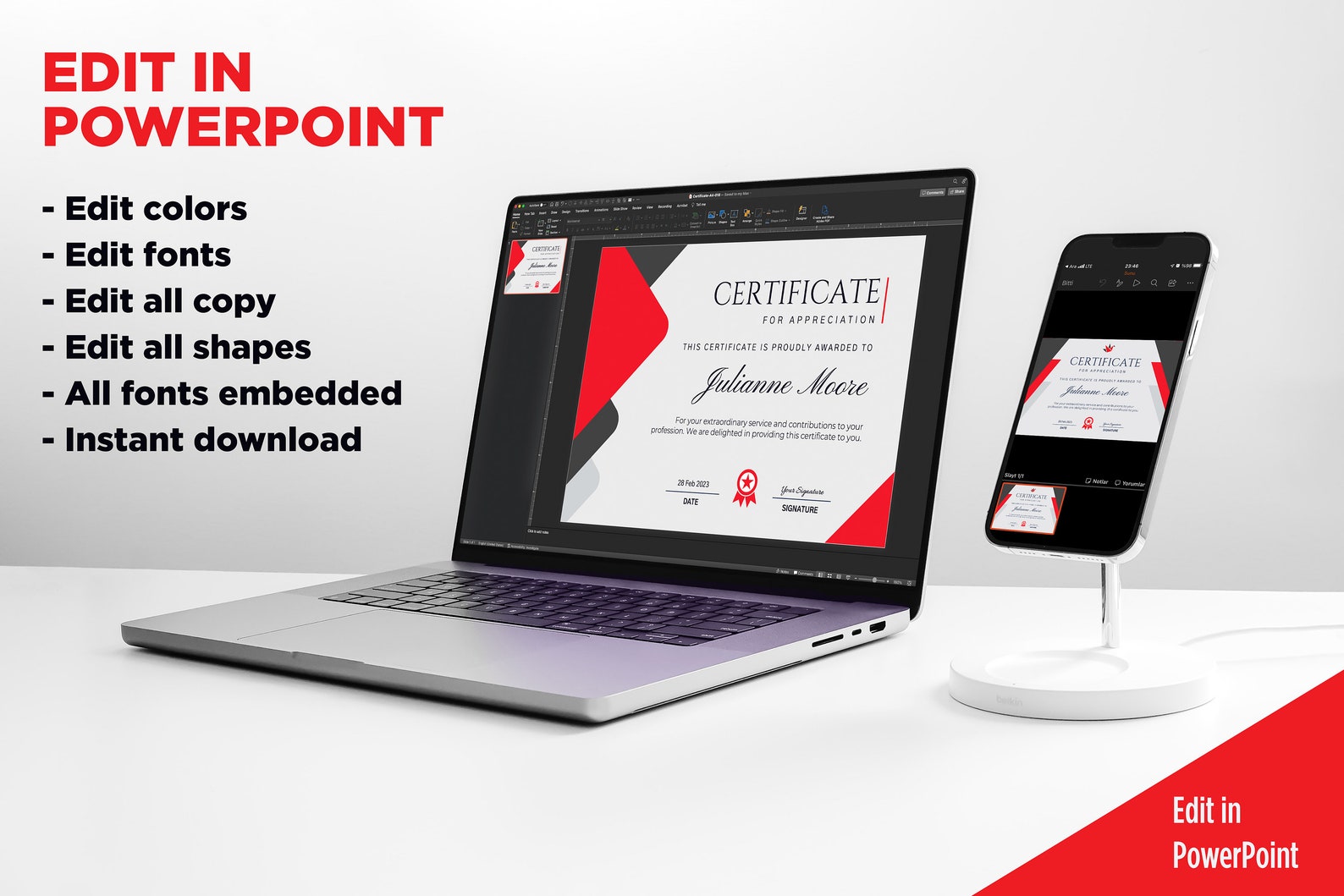 Editable Certificate Template Powerpoint-18, Certificate of Achievement ...