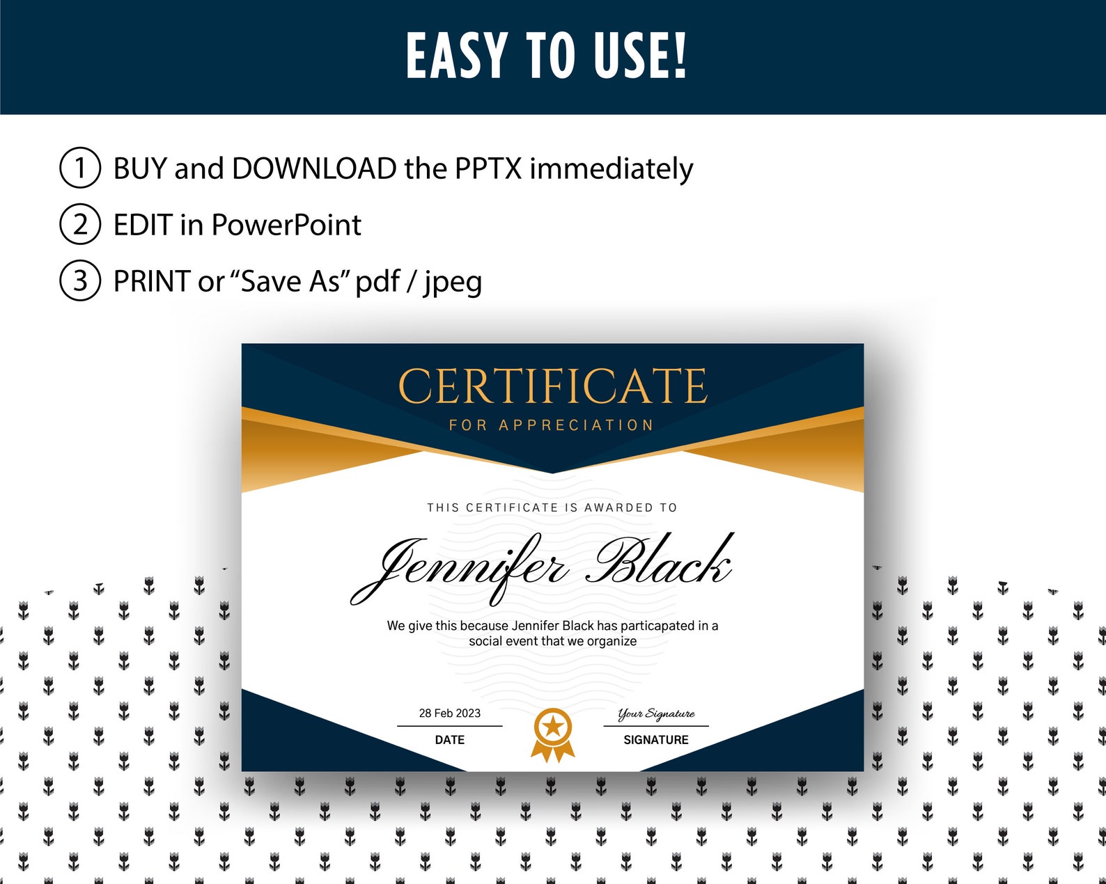 Editable Certificate Template Powerpoint Certificate of - Etsy