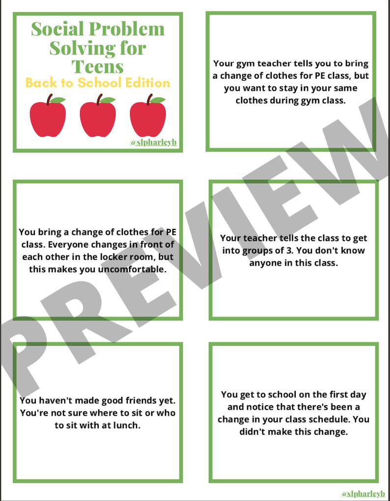 Social Problem Solving for Teens: Back to School Edition - Task Cards ...