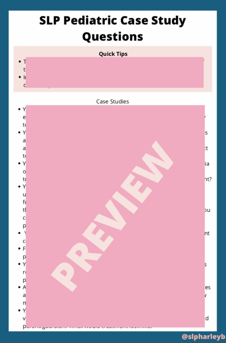 SLP Speech Therapy Pediatric Case Study Questions - Etsy