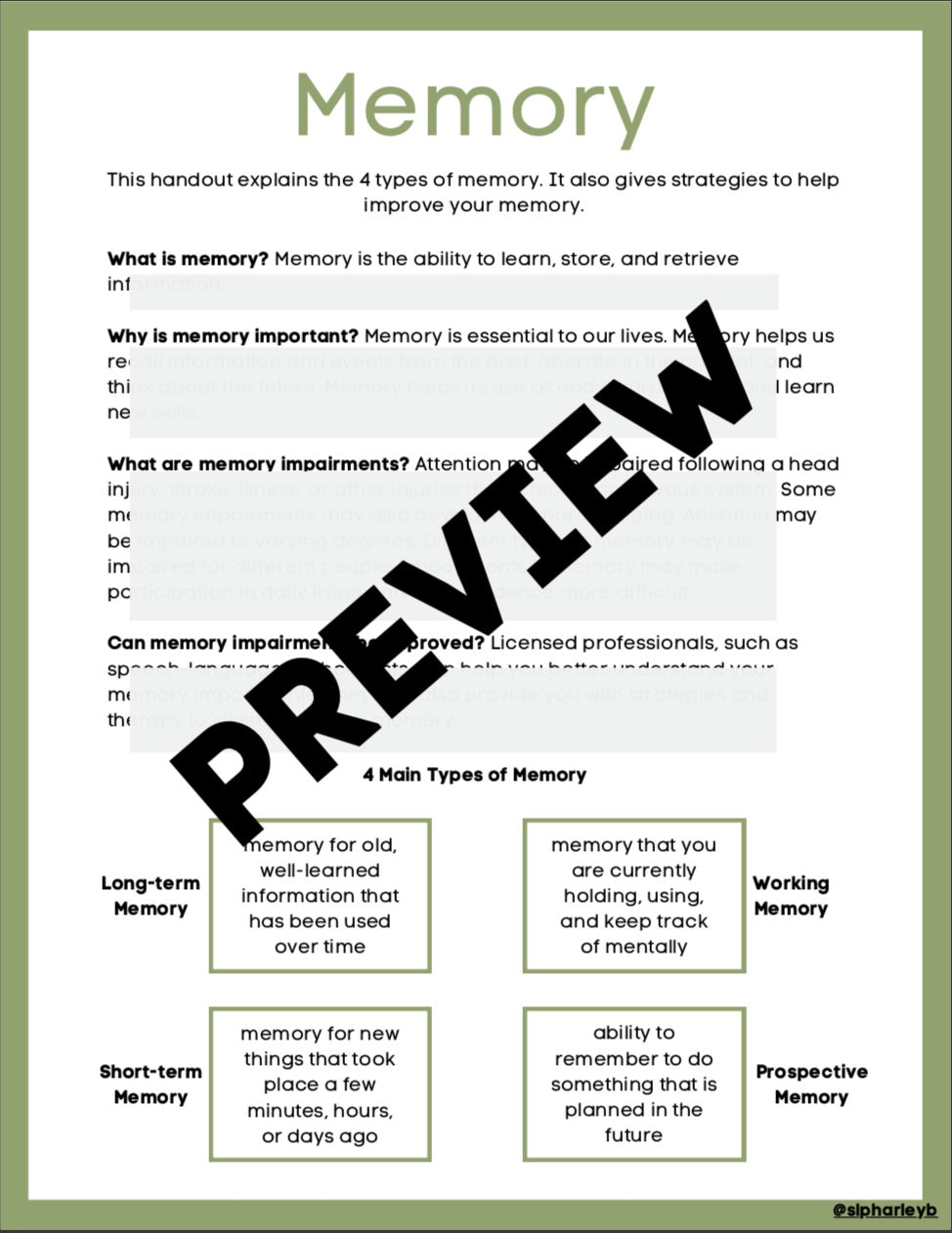 Neuroplasticity, Attention, Memory Patient Handouts & Strategies: SLP Activities Rehabilitation ...
