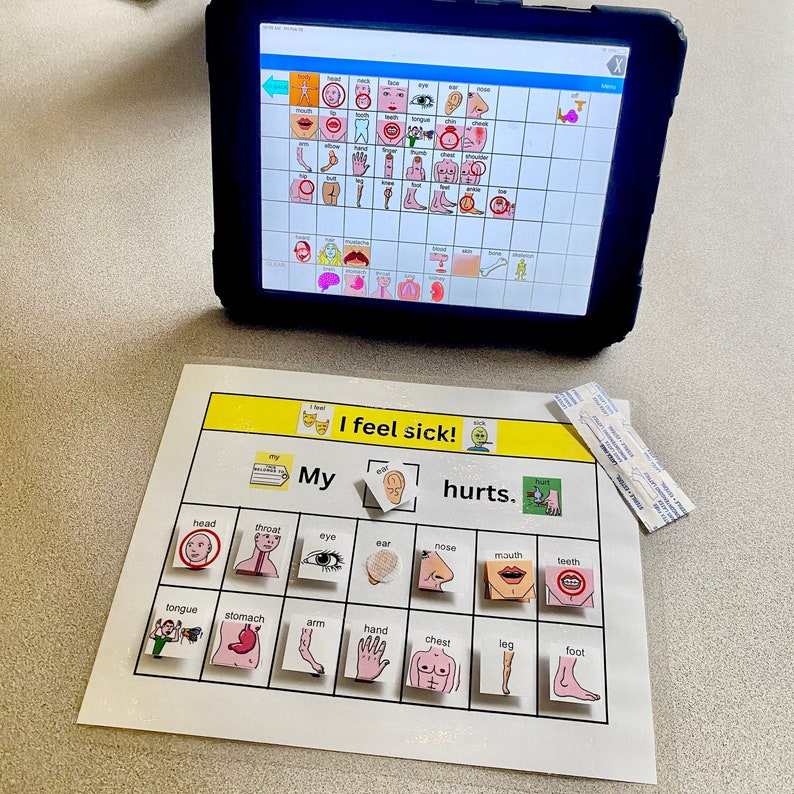 Hurt Sick Body Parts Core Board AAC Non-verbal Limited Verbal LAMP WFL ...