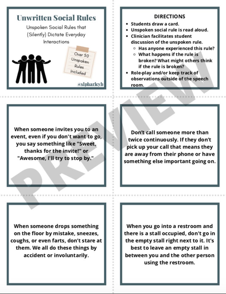 Unwritten Social Rules - Critical Thinking - ASD, Neurodivergent, Task Cards - Etsy