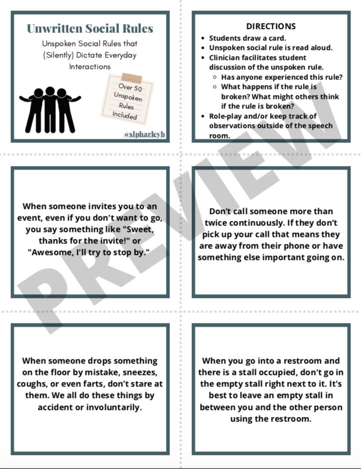 Unwritten Social Rules - Critical Thinking - ASD, Neurodivergent, Task Cards - Etsy