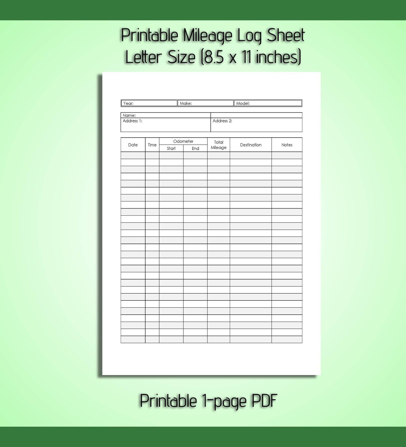 Printable Blank Mileage Log Sheet- 1 Page - Etsy