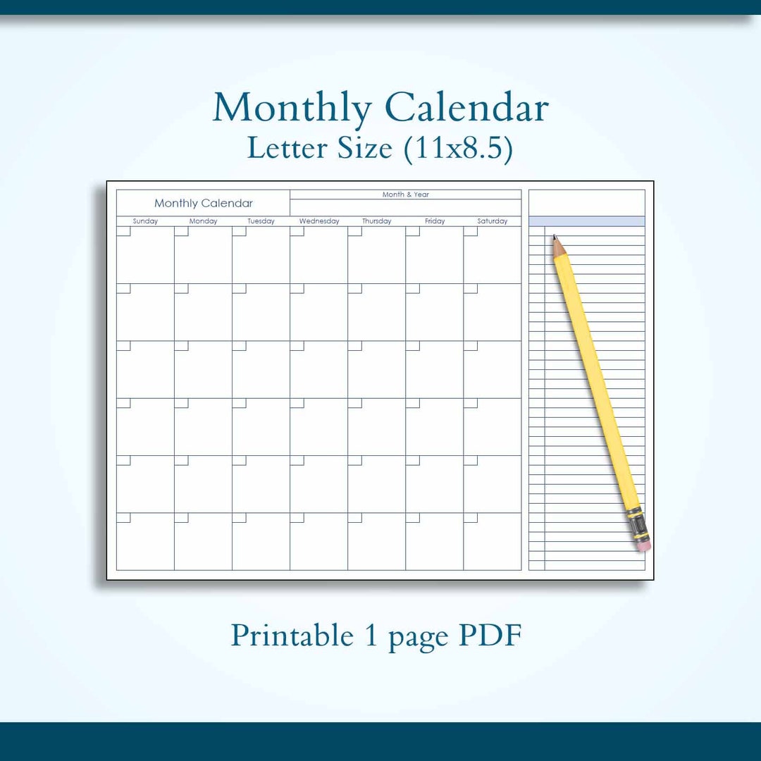 Printable Blank Monthly Minimalist Calendar - 1 Page - Etsy