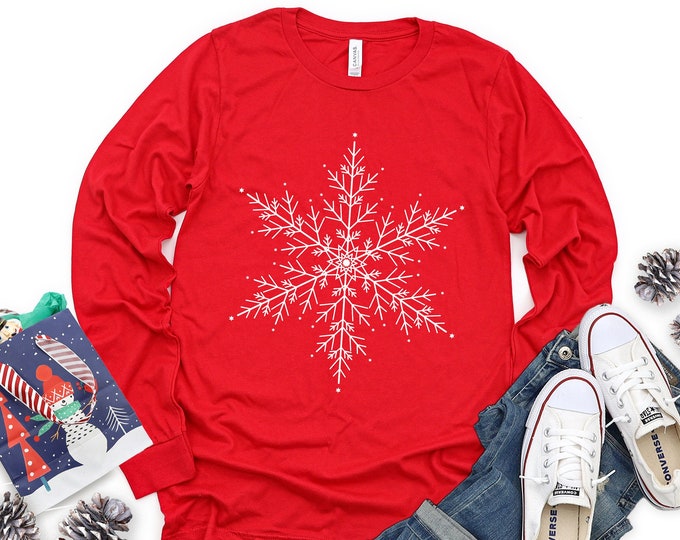 Snowflake Long Sleeve Shirt, Christmas Long Sleeve Shirt, Holiday Party ...