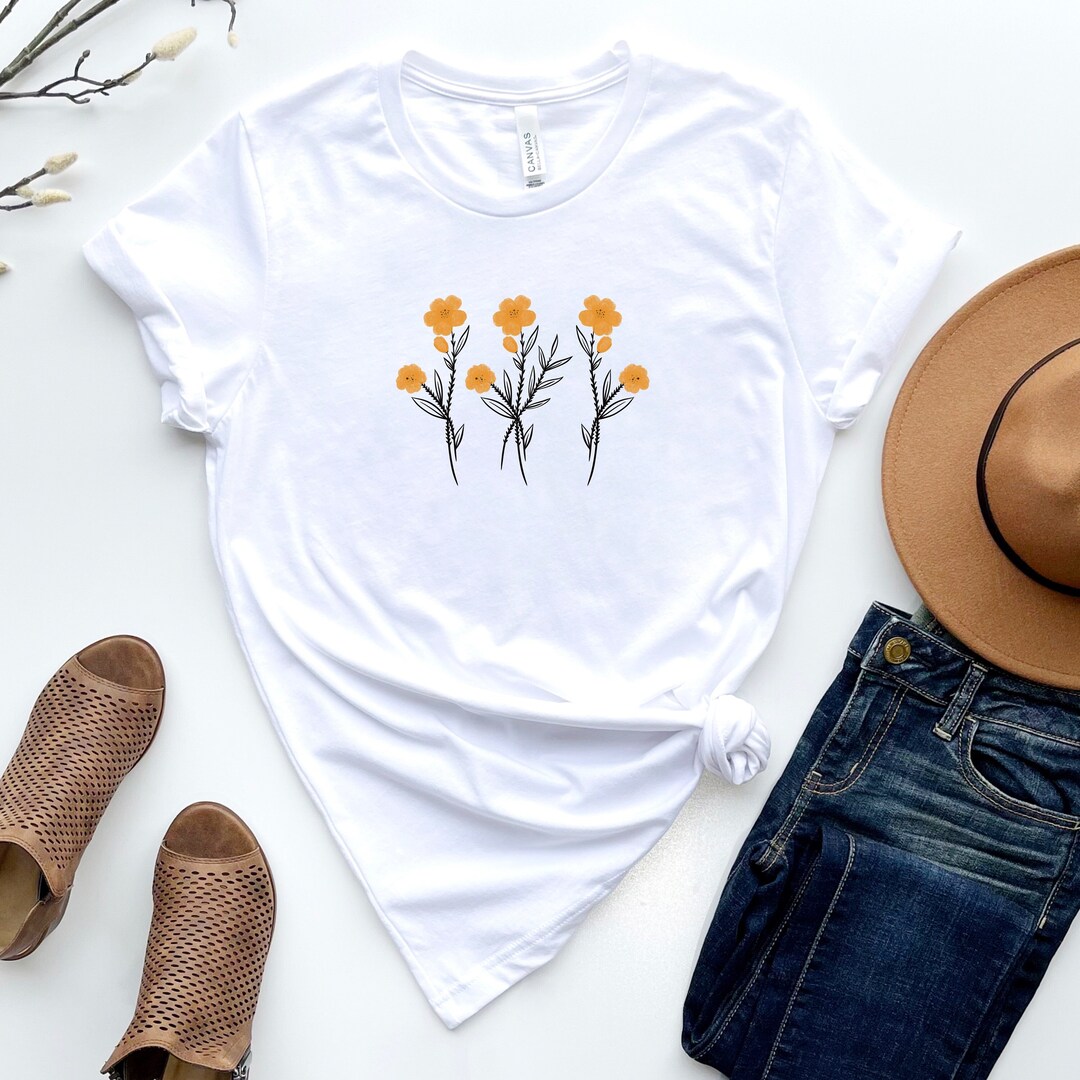 Yellow Flowers and Stems Shirt, Worn Flower Shirt, Aestetic, Pretty ...