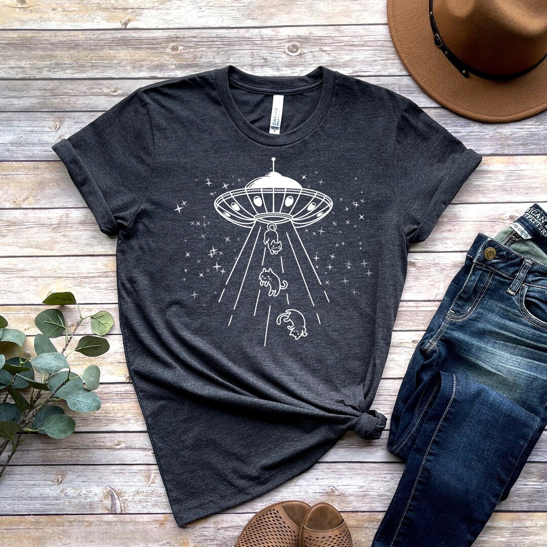 Funny UFO Cat Shirt, Cat T-shirt, Aliens T-shirt, Cat Lovers Shirt, Cat ...