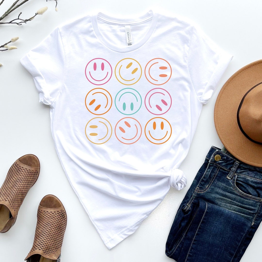 Retro Smiley Face Shirt, Smile Shirt, Happy Face T-shirt, Colorful ...