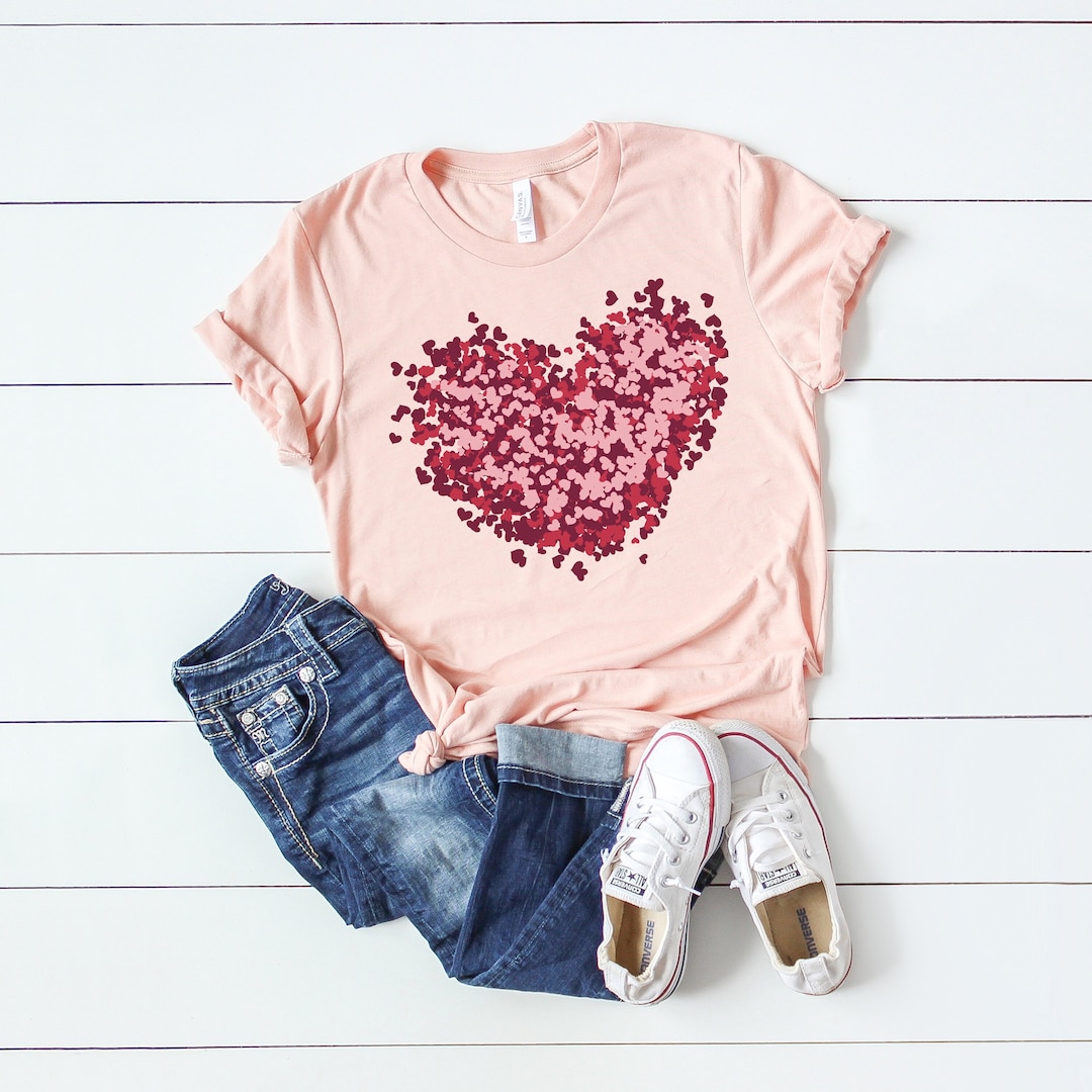 Double Heart Shirt, Valentine Tee, Love Heart Shirt, Red Pink Heart Tee ...