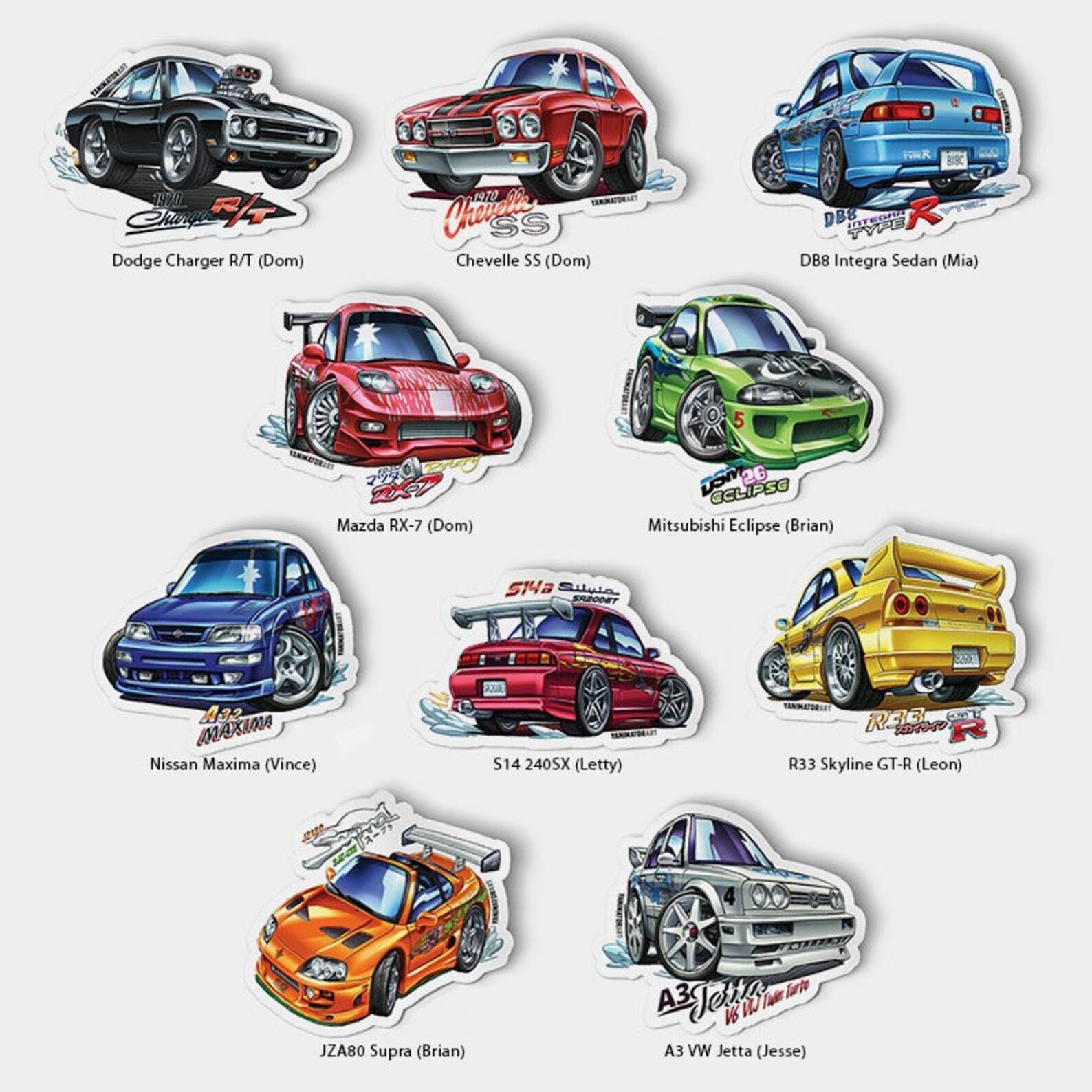 Fast and the Furious Fnf 1 Movie Vinyl Stickers Supra S14 240sx RX7 ...