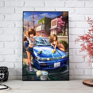 Initial D Impact Blue - Mako and Sayuki Sil80 Car Wash Manga Car Poster ...