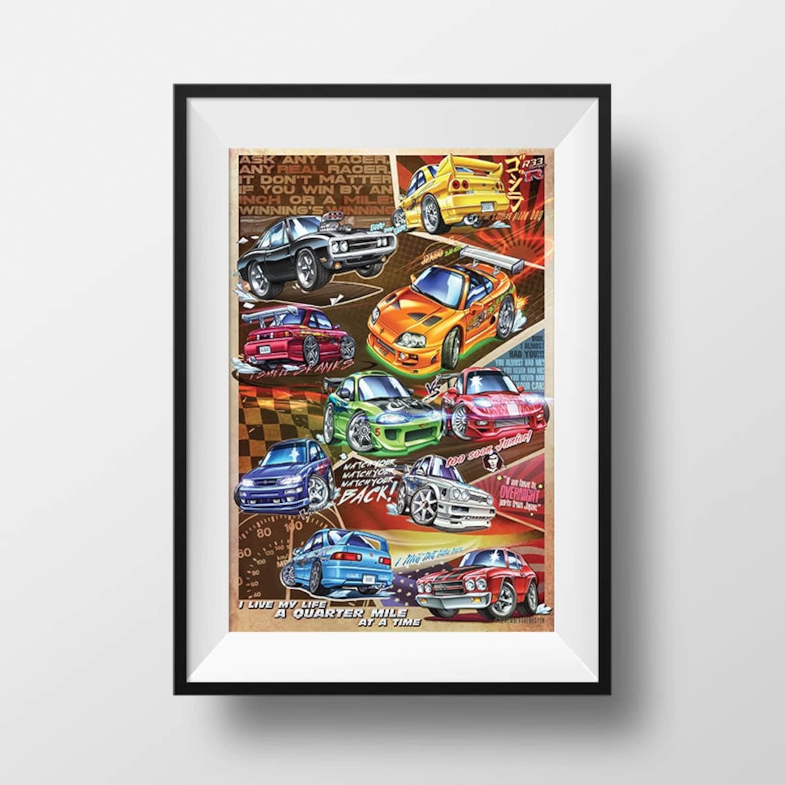 Fast and the Furious Comic Styled Car Movie Poster Print Wall Art ...