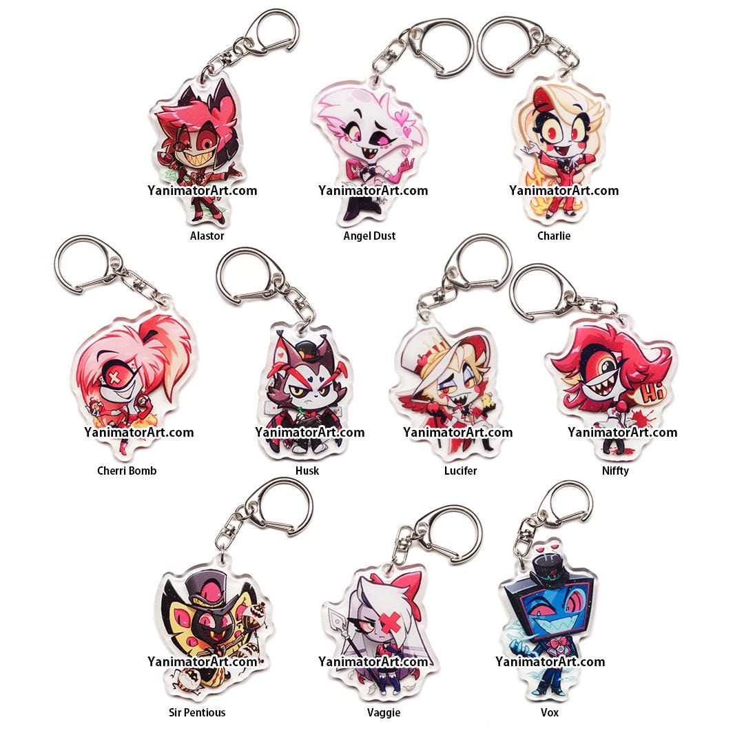 Hazbin Hotel Keychain Acrylic Charms - Alastor Angel Dust Husk Lucifer ...