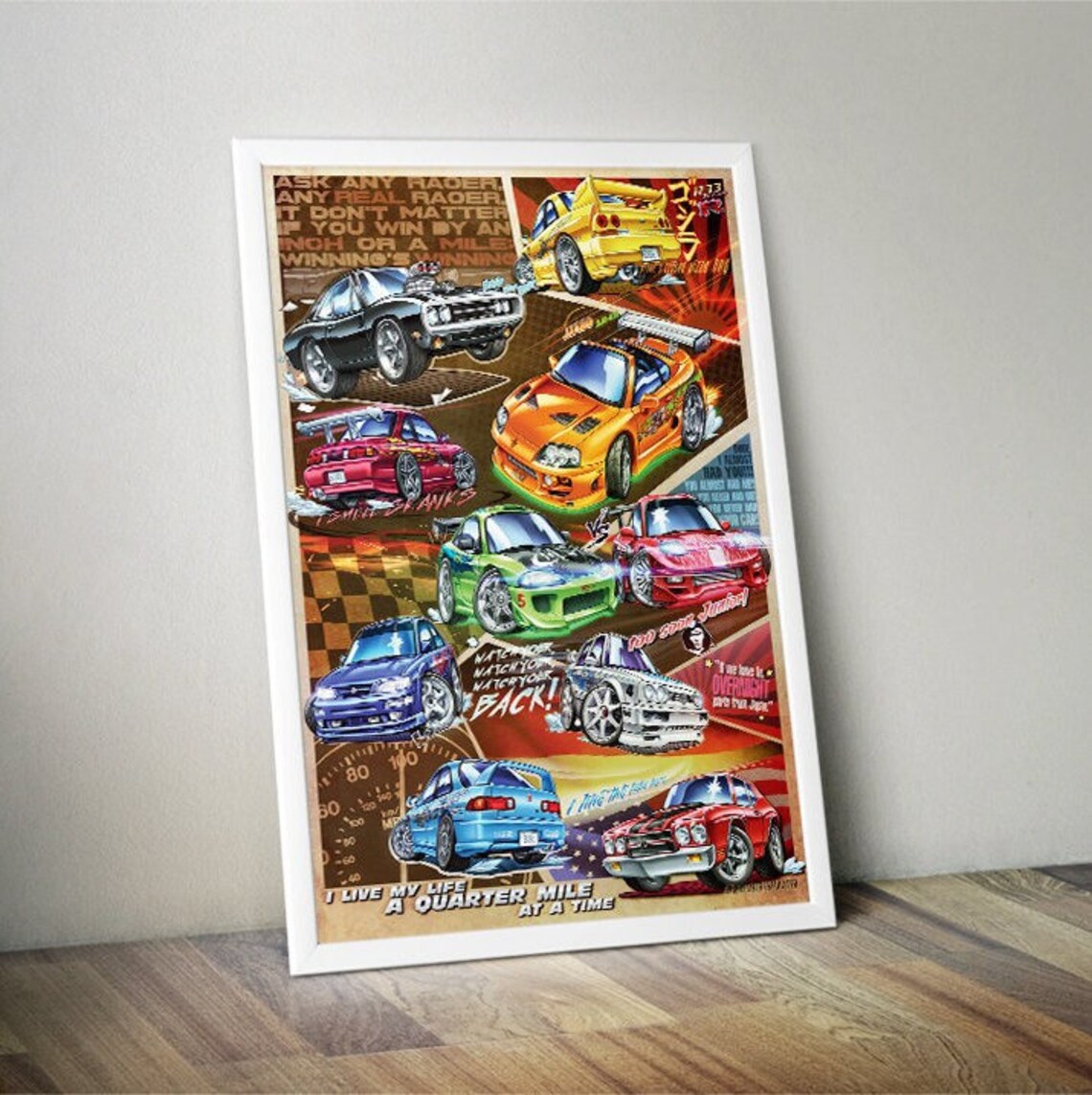 Fast and the Furious Comic Styled Car Movie Poster Print Wall | Etsy