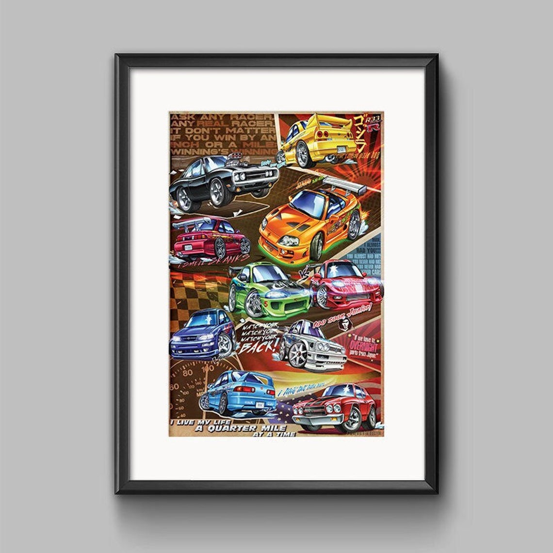 Fast and the Furious Comic Styled Car Movie Poster Print Wall | Etsy