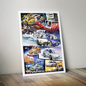 Initial D Stage 1 Manga Styled Car Poster S13 AE86 Silvia Trueno ...