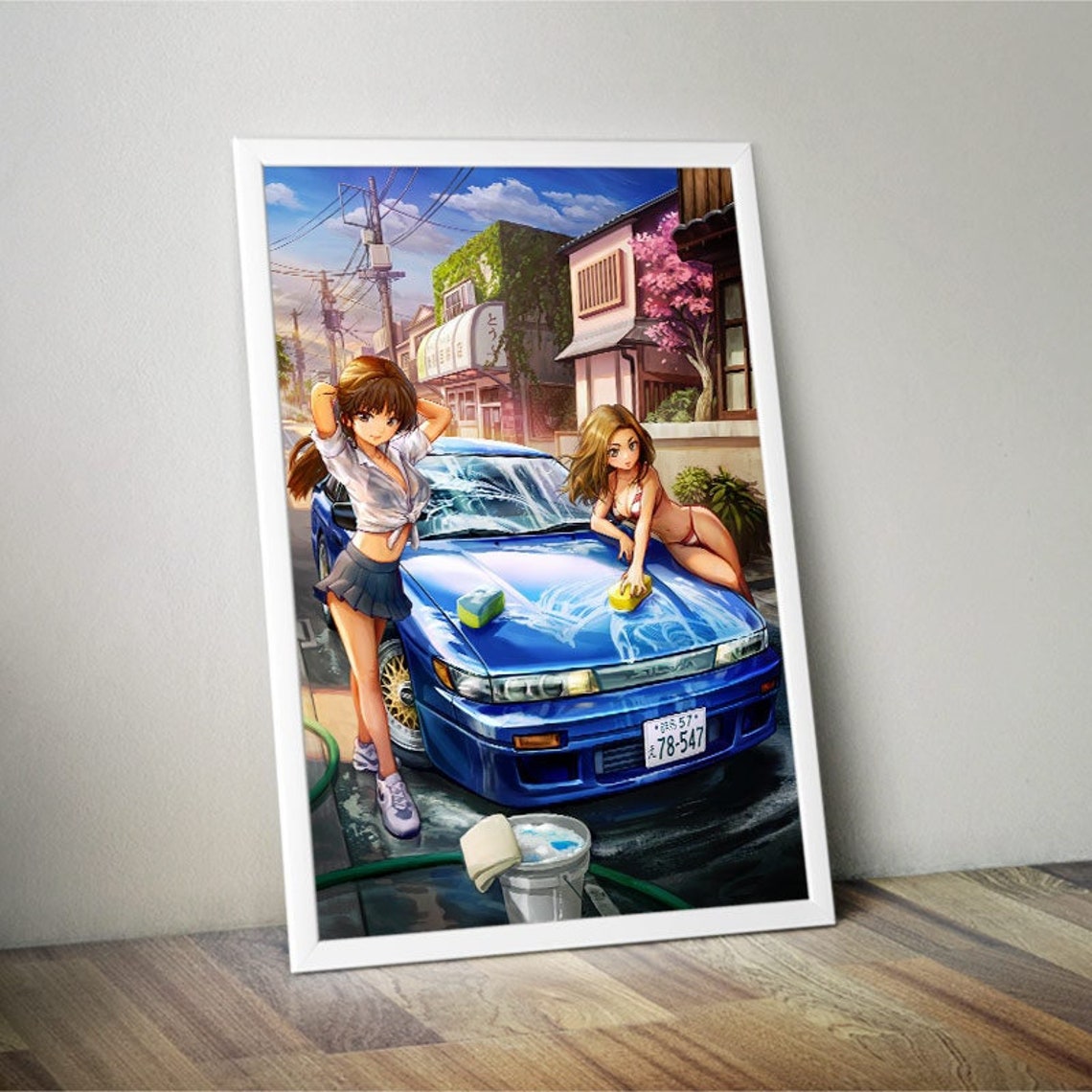 Initial D Impact Blue - Mako and Sayuki Sil80 Car Wash Manga Car Poster ...