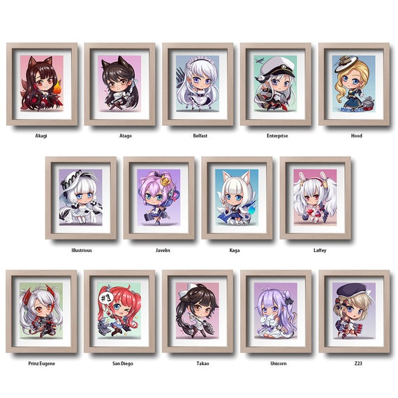 Azur Lane Art Prints Cute Chibi Akagi Atago Belfast Enterprise - Etsy