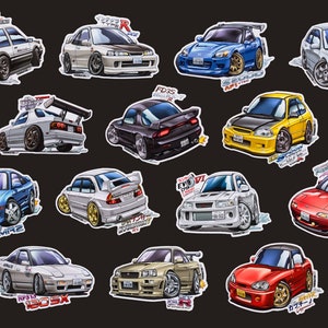 Initial D Cars Vinyl Stickers Featuring AE86 Trueno RX7 GTR R32 Evo IV ...