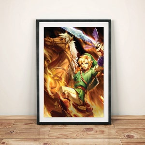 Legend of Zelda Link Epona Print Retro Video Game Poster Gaming ...