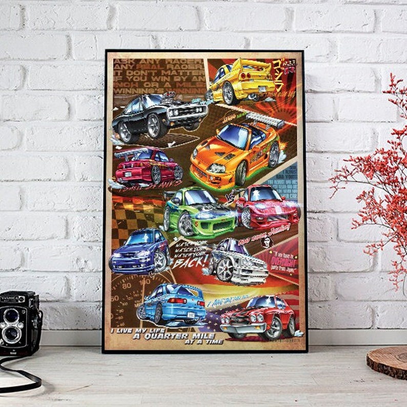 Fast and the Furious Comic Styled Car Movie Poster Print Wall | Etsy