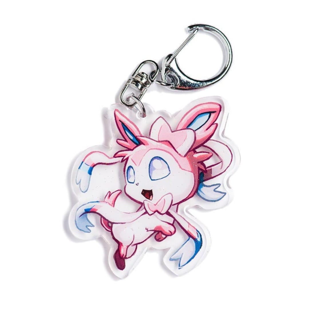 Eeveelution Sylveon Fairy Acrylic Charm Keychain Double-sided Glittery ...