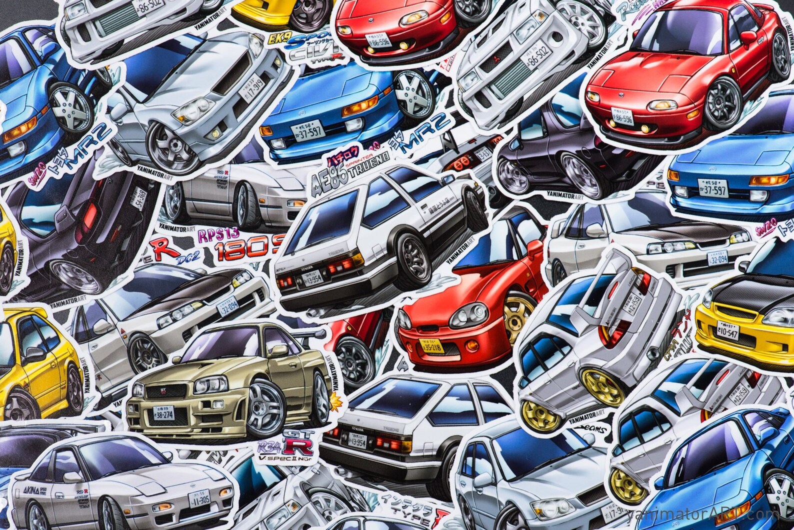 Initial D Cars Vinyl Stickers Featuring AE86 Trueno RX7 GTR R32 Evo IV ...