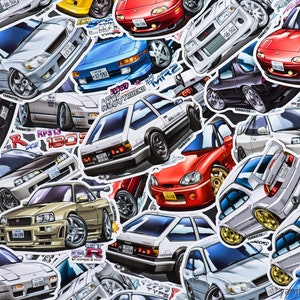 Initial D Cars Vinyl Stickers Featuring AE86 Trueno RX7 GTR R32 Evo IV ...